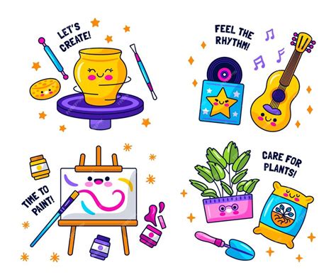 Free Vector Kawaii Hobbies Stickers Collection