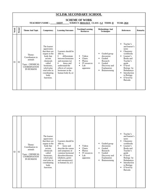 S3 Biology Scheme Of Work Term 2 Sseff035631 Pdf Nerve Nervous
