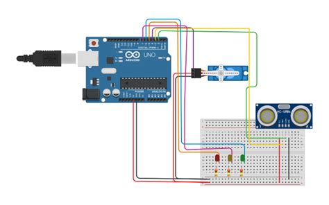 circuit design ultrasonico con servo tinkercad
