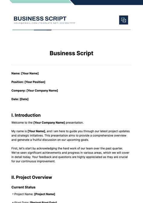 Free Business Script Template To Edit Online