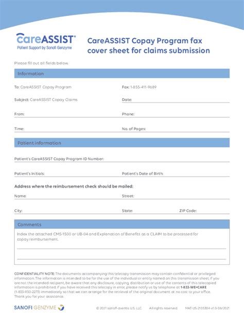 Fillable Online Careassist Copay Program Fax Cover Sheet For Claims