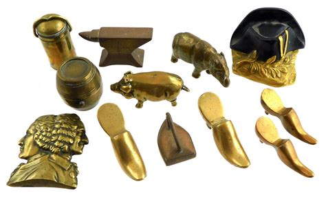 Twelve Desk Accessories Including Spring Loaded Brass Inkwell Brass