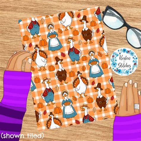 Silly Goose Seamless Digital Paper Pattern Thanksgiving Costume Geese Pumpkins