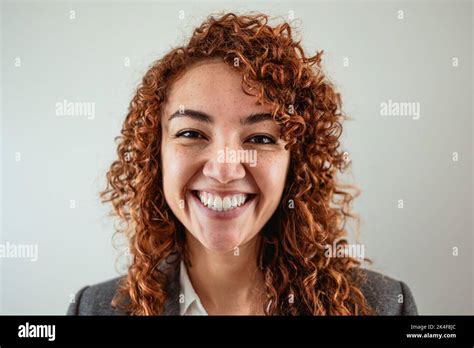 Business Woman Having Fun Looking In Front Of Camera Inside Office Stock Photo Alamy