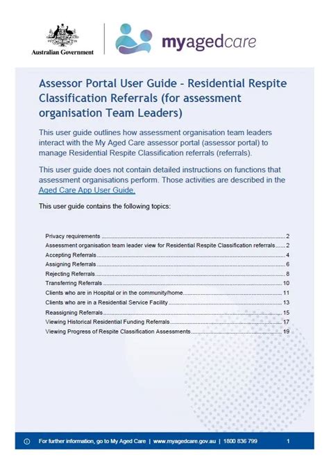 My Aged Care Assessor Portal User Guide For Residential Respite Classification Referrals For