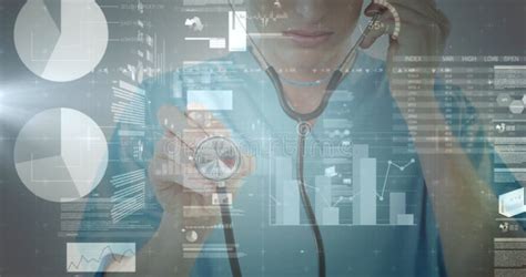 Animation Of Data Processing Over Caucasian Female Doctor With