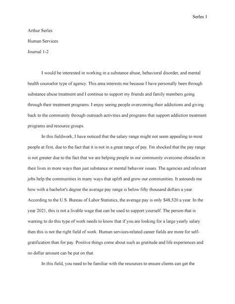 Human Services Doc 1 Serles 1 Arthur Serles Human Services Journal 1