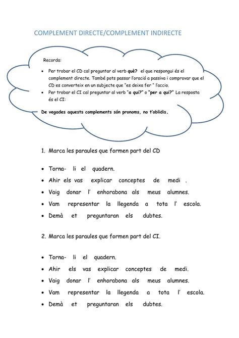 Complement Directe Complement Indirecte Worksheet Teachers Workbook