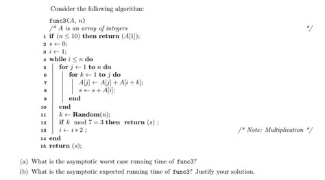 solved 5 6 consider the following algorithm func3 a n
