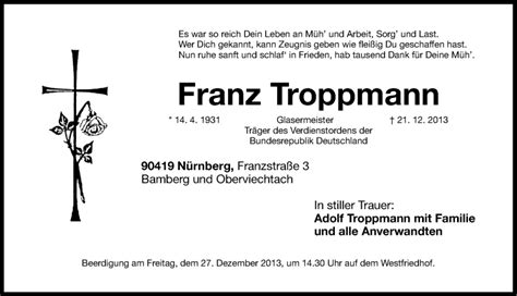 Traueranzeigen Von Franz Troppmann Trauernnde