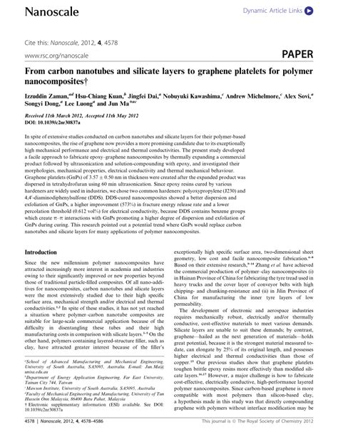 Pdf From Carbon Nanotubes And Silicate Layers To Graphene Platelets For Polymer Nanocomposites