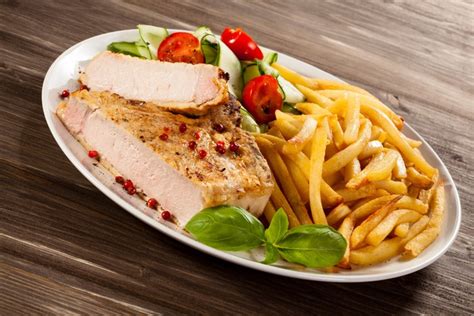 4k 5k Meat Products French Fries Vegetables Plate Hd Wallpaper