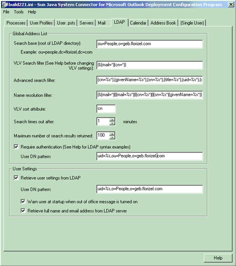 ldap tab sun java system connector for microsoft outlook 7 2005q4