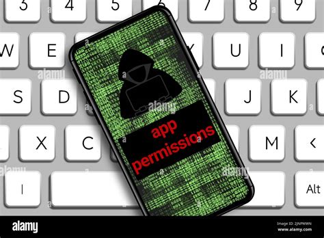 App Permission Word And Hacker Icon In Mobile Phone With Digital Code