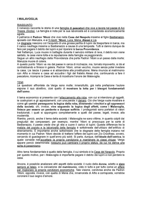 I Malavoglia Riassunto E Temi Appunti Di Italiano Docsity