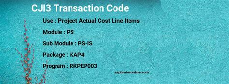 Cji3 Sap Tcode For Project Actual Cost Line Items
