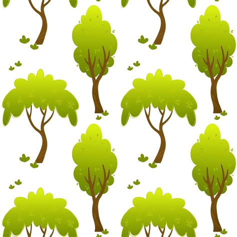 Seamless Pattern With Two Stylized Green Trees Repeating On A White