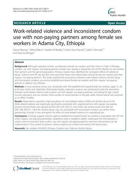 pdf work related violence and inconsistent condom use with non paying