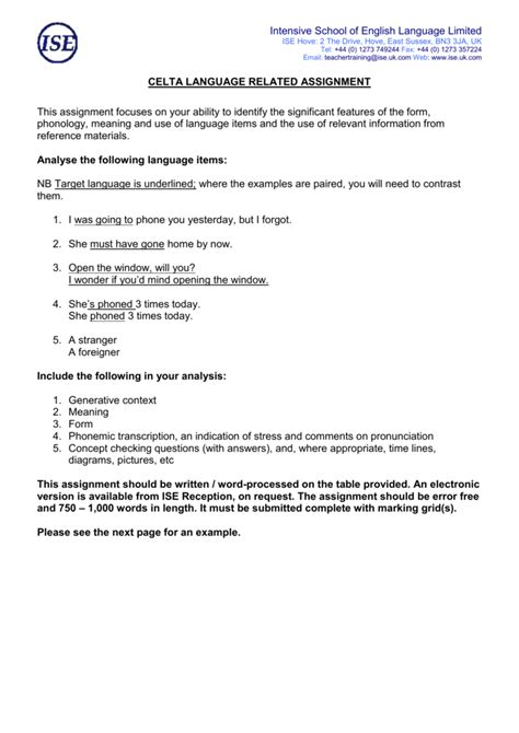 🎉 Celta Assignment 1 Language Related Task Celta Written Assignment 2