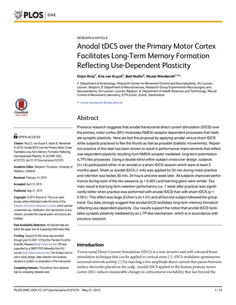 Pdf Anodal Tdcs Over The Primary Motor Cortex Facilitates Long Term