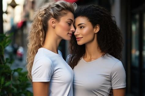 Premium Photo Two Lesbian Young Women Hugging On The Background Of