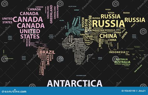 Mapa Del Mundo Del Vector Con Nombres De País En Tipografía Ilustración