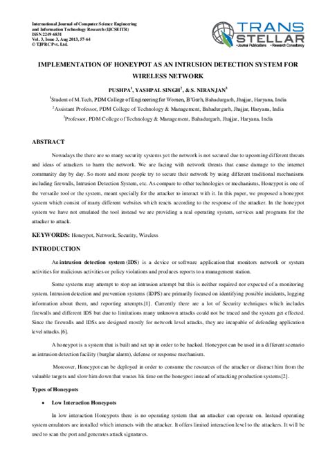 Pdf Implementation Of Honeypot As An Intrusion Detection System For