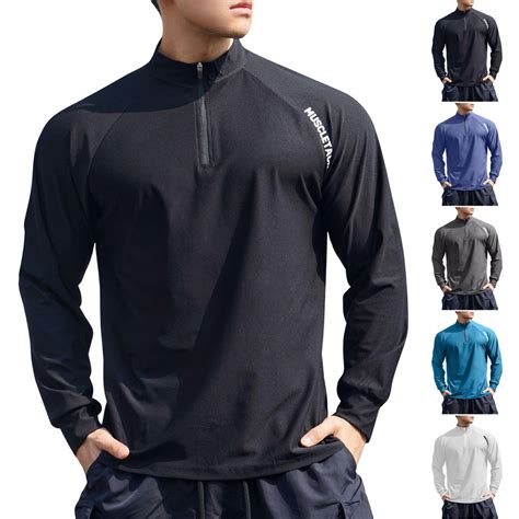 Ddapj Pyju Mens Running Shirt Raglan Long Sleeve Quarter Zip Pullover