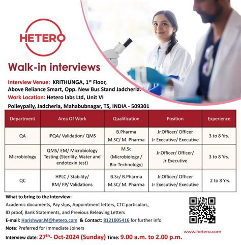 Qc Micro Qa Pharma Interview For Hyderabad Injectable Pharma