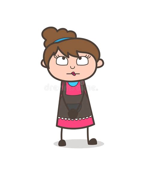 Thinking Face Expression Cute Cartoon Girl Illustration Stock