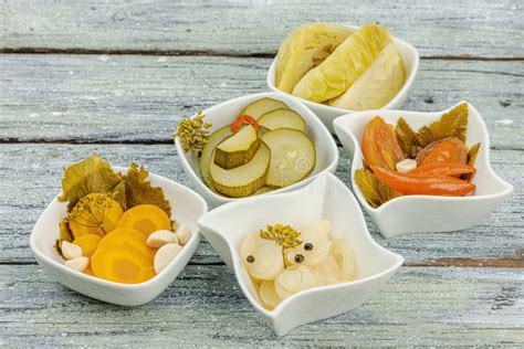 Assorted Fermented Vegetables Probiotics Healthy Food Vitamins Stock