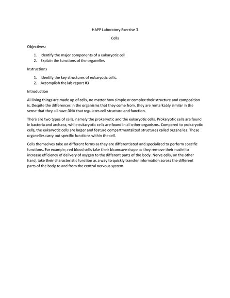 Lab Exercise Cell Happ Laboratory Exercise 3 Cells Objectives