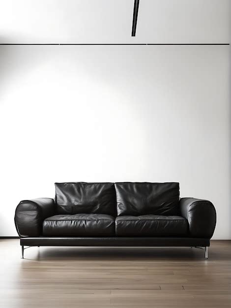 Minimalist Black Leather Couch On White Premium Ai Generated Image