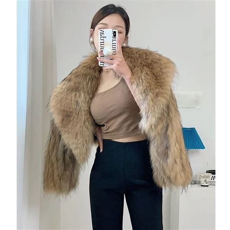 럭셔리 인조 너구리 모피 코트 큰 라펠 모조 밍크 모피 봄버 재킷 푹신한 카디건 턴다운 칼라 플로킹 파카 탑 Aliexpress