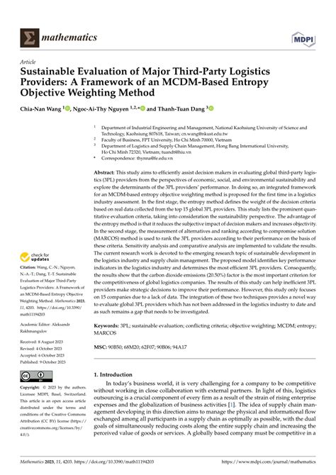 Pdf Sustainable Evaluation Of Major Third Party Logistics Providers