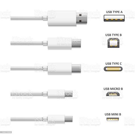 逼真詳細的3d 白色 Usb 類型設置向量向量圖形及更多usb線圖片 Usb線 Usb 手指 打字 Istock