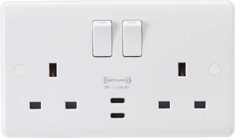 13a 2g Dp Switched Socket With Dual Usb C 20v Dc 15a Max 30w Ml