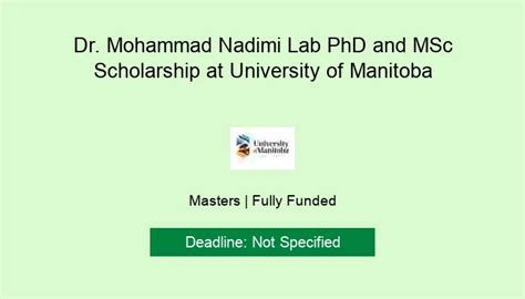 2025 Dr Mohammad Nadimi Lab Phd And Msc Scholarship At University Of Manitoba Scholarshipset