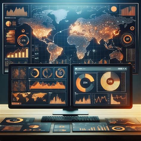 Dual Monitor Setup With Data Analytics Visualizations And Global