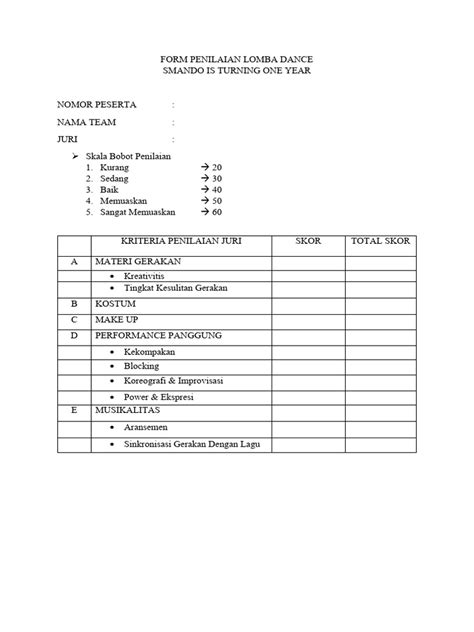 Form Penilaian Lomba Dance Pdf