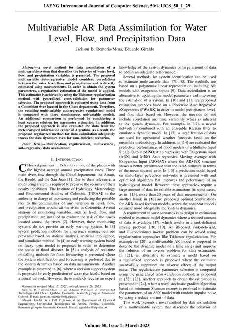 Pdf Multivariable Ar Data Assimilation For Water Level Flow And Precipitation Data