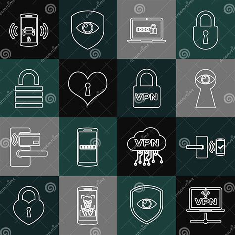 Set Line Vpn Computer Network Digital Door Lock With Wireless Keyhole Eye Laptop Password