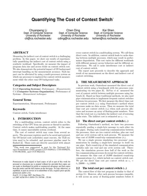 Quantifying The Cost Of Context Switch Pdf Process Computing