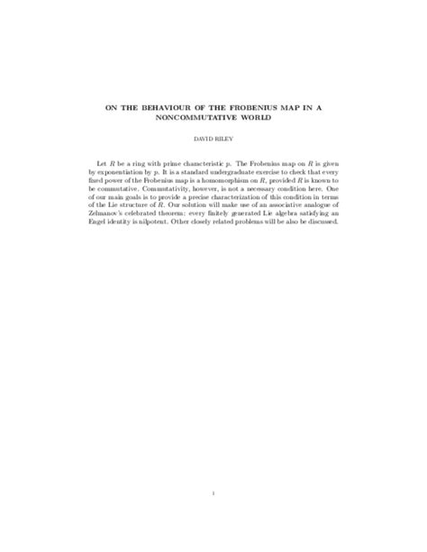Pdf Behaviour Of The Frobenius Map In A Noncommutative World