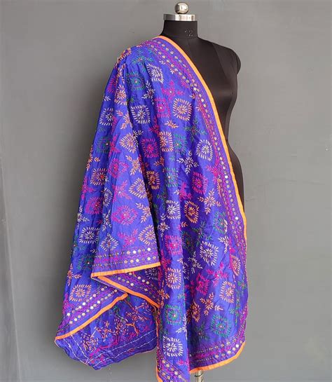 Hand Embroidered Phulkari Dupatta Colorful Floral Design Etsy