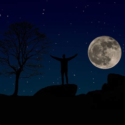 Silueta De Un Hombre Mirando El Cielo Nocturno Foto Premium