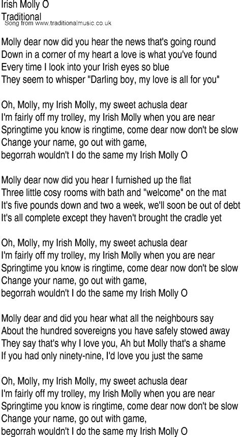 Irish Music Song And Ballad Lyrics For Irish Molly Oh