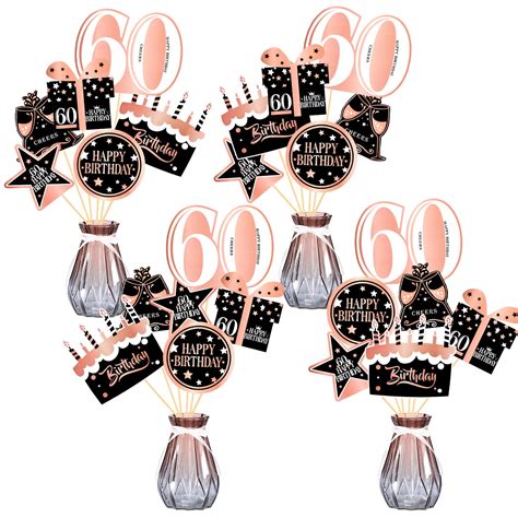 Buy Qpout 24pcs Rose Gold 60th Birthday Centerpieces Sticks 60th