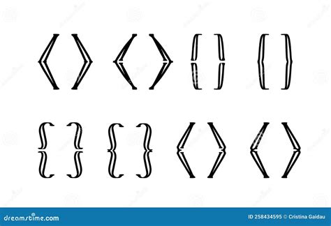 Black Curly Braces Set Vector Illustration Isolated On White Background