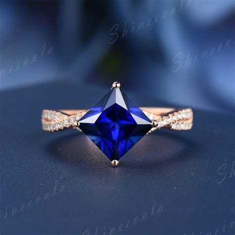 Princess Cut Sapphire Engagement Ring In Gold Silver Promise Rings For